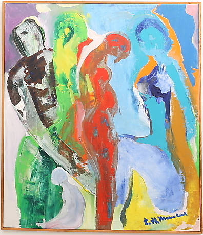 HELMUT MANTEL. Oil on canvas, Figure composition, signed. Art ...