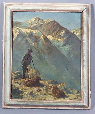 JOHANNES WILHELM VAN DER HEIDE. Shepherd with his flock in the high ...