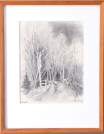 SVEN PERSSON. "Forest road", drawing, signed. Art - Drawings - Auctionet