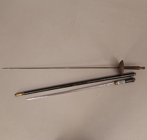 FLORET, metal + SWORD STICK, metal/wood: both 20th century. Weapons ...
