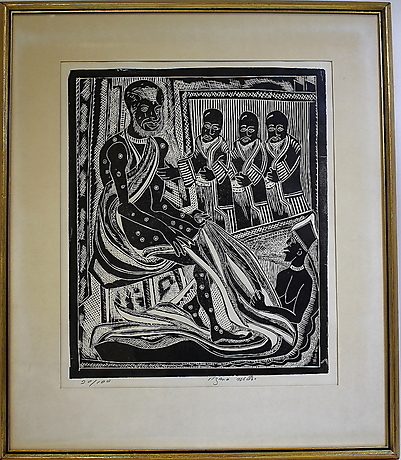 AZARIA MBATHA. Lithography "5 Men" signed & numbered 20/100. Art ...