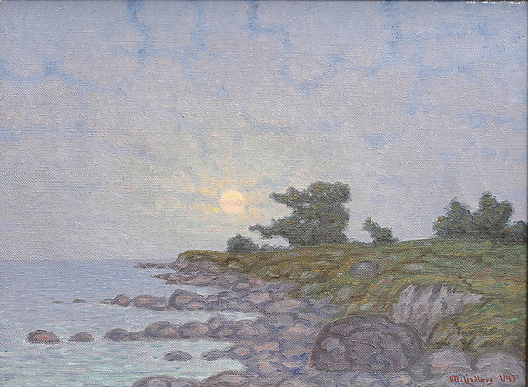 OTTO LINDBERG. Sunset at cliffs. Oil on canvas, signed and dated 1940 ...