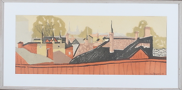 SVEN PERSSON. House roof, color lithograph, signed and dated -66 and ...