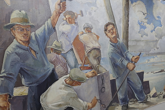 GUNNAR THELANDER. Stenläggning i västkustlandskap. Olja på pannå ...