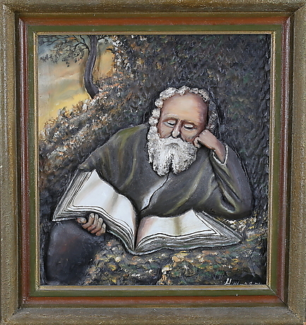 KARL LEVIN HOLLBERG. Hombre leyendo, relieve en madera, xilografía y ...