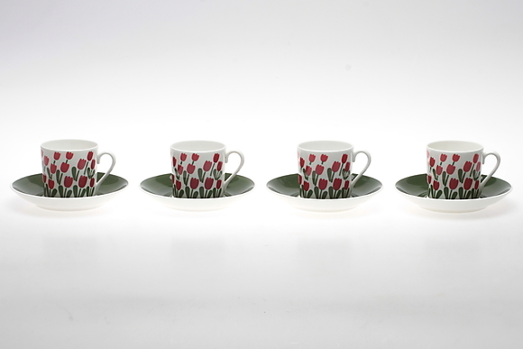 KAFFEKOPPER med DASKER, 4 stk, benporcelæn, "Juliana", Margareta Hennix ...