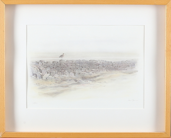 LARS JONSSON. Bird on stone wall, color lithograph, signed and numbered ...