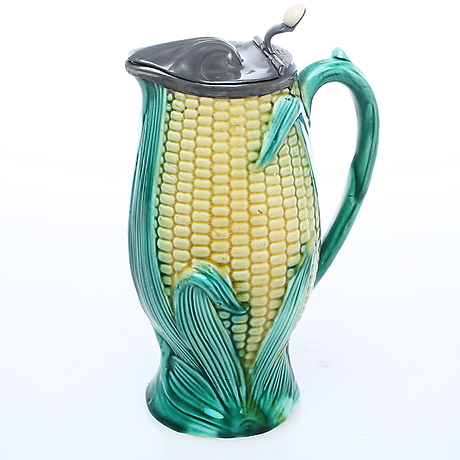 JUG, majolica, pewter cover stamped Grayson & Son, Sheffield, circa ...