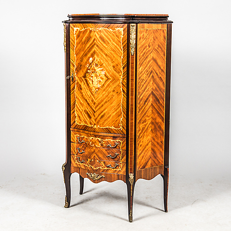 BAR CABINET, mahogany, intarsia, bronze, mirrored inside. rococo style ...