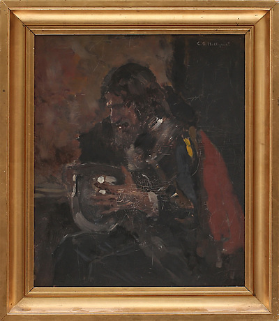 CARL GUSTAF HELLQVIST. Oil on pappannå, portrait of a man, signed CG ...