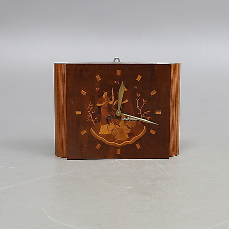 WALL CLOCK, wood with intarsia, probably Mjölby Intarsia, 1930s/1940s ...