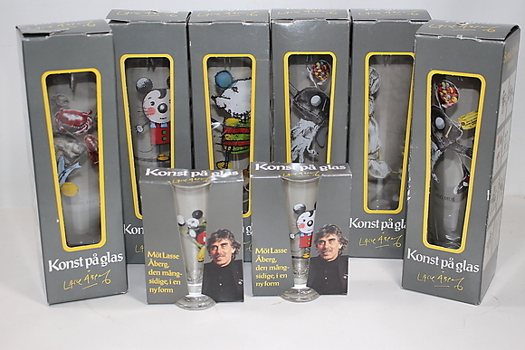 LASSE ÅBERG. 6 beer glasses and 2 schnapps glasses in a carton. Glass ...