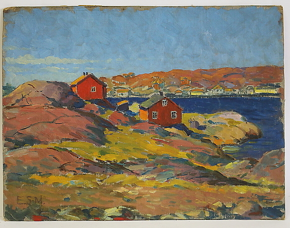 ELSA SCHULTZ-MOBERGER. Oil on cardboard, House by the sea, Sign. Art ...