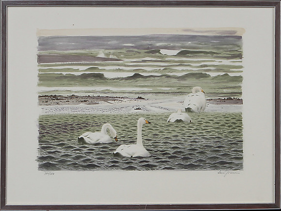 LARS JONSSON. Swans, color lithograph, signed and numbered 264/350. Art ...