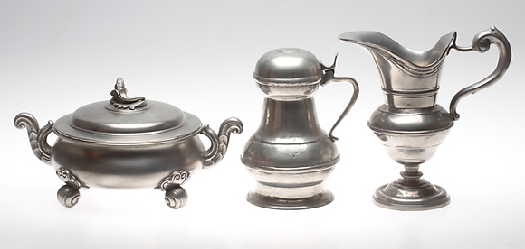 PEWTER OBJECTS, 3 parts, 1900s. Silver & Metals - Pewter, Brass ...