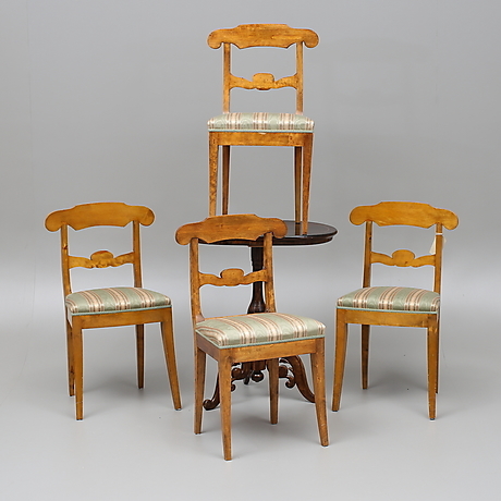 CHAIRS, 2 pairs, Karl Johan and Karl Johan-style and PILLAR TABLE, 19th ...