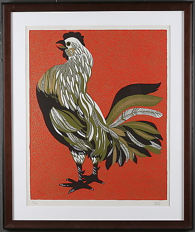 JERRY ROUPE. Kukko, litografia, signeerattu ja numeroitu 76/240. Taide ...