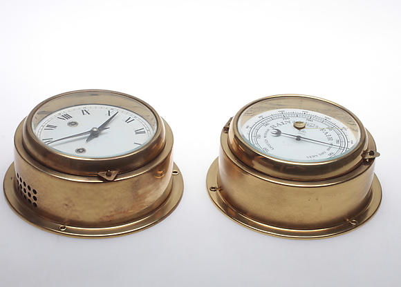 SHIP CLOCK AND BAROMETER, Germany, barometer marked Pilot Marine ...