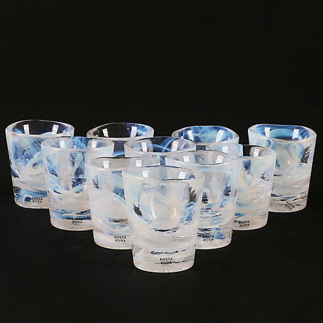 SNAPSGLAS, 10 st. "Mine", Ulrica Hydman Vallien, Kosta, 1900-tal. Glas ...