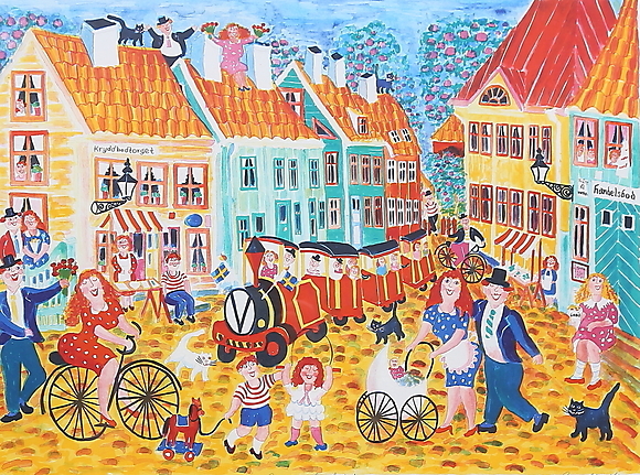 GUNILLA MANN. "Old Linköping". Color lithograph, signed and numbered ...