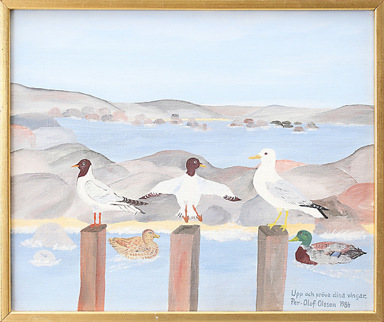 PER-OLOF OLSSON. Oil on canvas, "Get up and try your wings" signed and ...