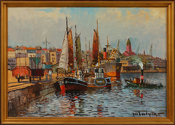 ERIC LUNDGREN. Port of Gothenburg, oil on canvas, signed. Art ...
