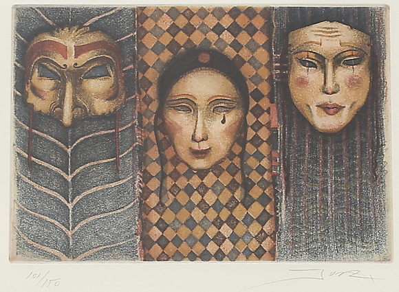PETER JARZ. Masks. Color lithograph, signed and numbered 101/150. Art ...