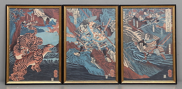 OIDENTIFIERAD KONSTNÄR. Woodcut. Trip dive. Japanese. Signed. Art ...