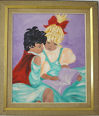 SVEN BRINK. Oil on canvas, Girls reading book, Sign S Brink. Art ...