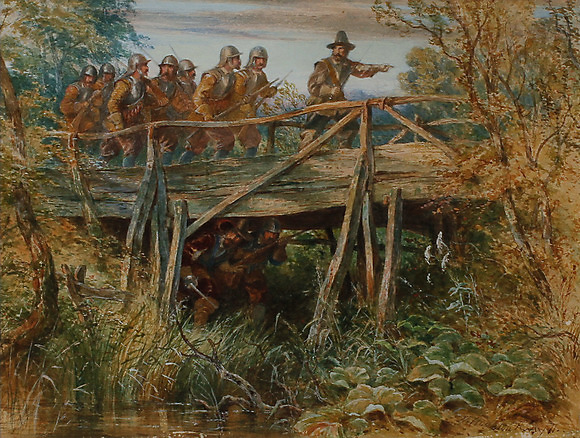 JOHN ADAM PLIMMER HOUSTON. Figure scene with searching soldiers ...