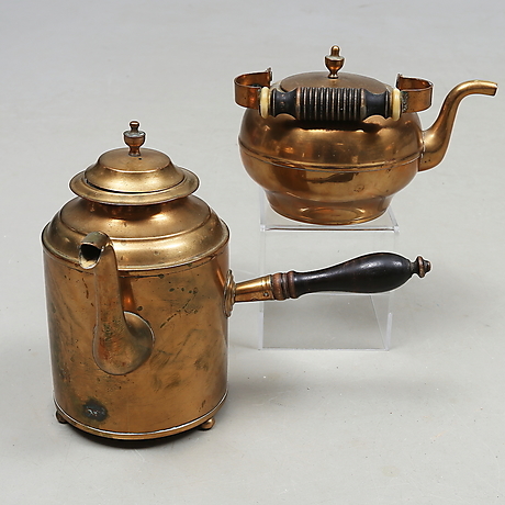 COFFEE/CHOCOLATE POT and TEA POT, brass, first and second half of the ...