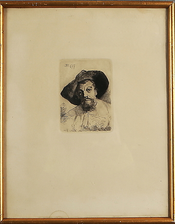 JOHAN "JOHN" KINDBORG. Porträtt, etsning, monogramsignerad samt daterad ...