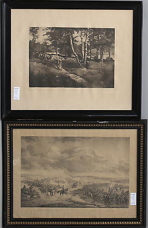 EMIL ÅBERG. "Björkhagen", etching and "Battle of Dennewitz 1816", PRINT ...