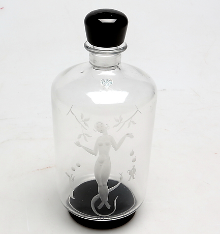 CARAFE, glass, "Adam and Eve", Edward Hald, Orrefors, signed. Glass ...
