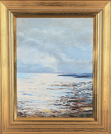 ARNOLD LINDBLOM. Beach motif, oil on canvas, signed and dated. Art ...