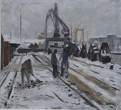 GUSTAF ADOLF FAHLE. "Winter Harbor Norrköping". Oil on canvas, signed ...