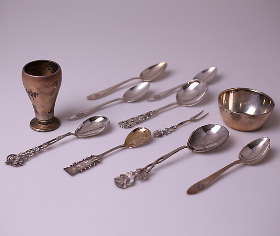 SILVER OBJECTS, 11 parts, weight = 220 grams, 1900s. Silver & Metals ...