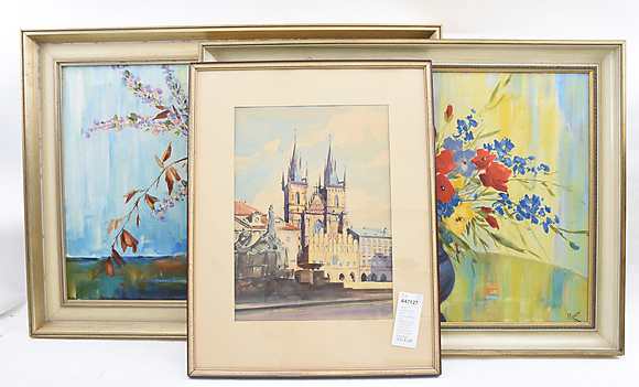 KARL RUPPRECHT. Two floral still lifes and a cityscape, oil on canvas ...