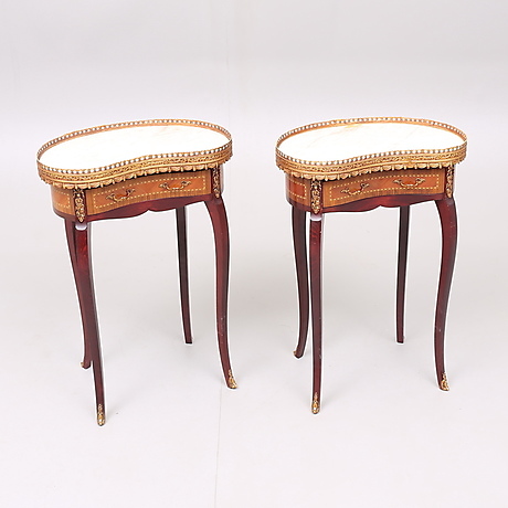 TABLES, a pair, stone top with rim, Louis XVI style, circa mid 20th ...