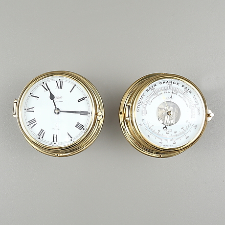 WALL CLOCK and BAROMETER, 2 parts, brass and glass, Schatz, West ...