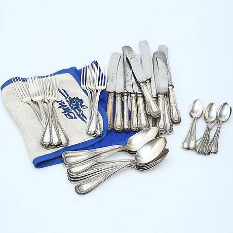 CUTLERY SET, 48 pieces, silver, partly stamped J.Lutz, Germany, 1900s ...