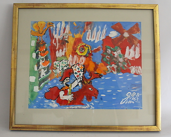 JOHN A. W. HAMILTON. Watercolor "KNIGHT TO THE RESCUE" Signed and dated ...