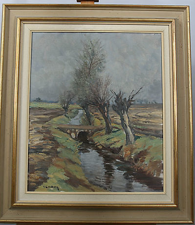 KARL LUNDBORG. Oil on canvas, "Oktoberstämming, Norra Åby", signed K ...