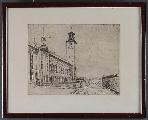 ANDERS HELLER. "Stadshuset", etsning, signerad. Konst - Grafik - Auctionet
