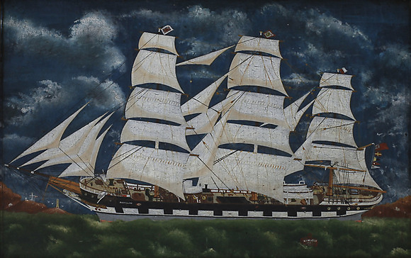 OIDENTIFIERAD KONSTNÄR. Skeppsporträtt, "Dunfillan", gouache på papper ...