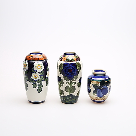VASER, 3 pcs. Aluminia, faience with flower painting. Ceramics ...