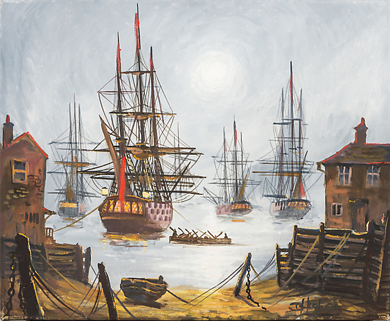 DON HUGHES. Sailboats in harbour, oil on canvas, signed D. Hughes. Art ...