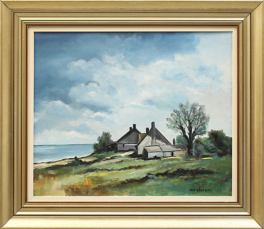 TORE GÄRTNER. Olja på duk, gård vid skånska kusten, signerad Tore ...