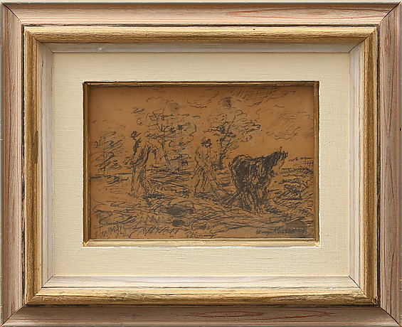 HUGO CARLBERG. Ink drawing, farmer and horse, signed Hugo Carlberg. Art ...
