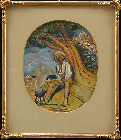 BROR HILLGREN. "Svinedrengen", 2 st, akvareller, signerade. Konst ...